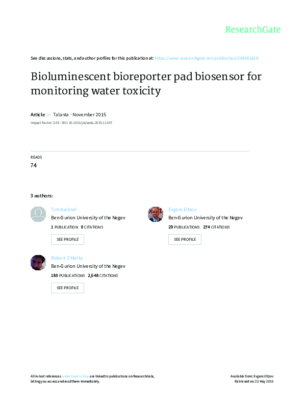 (PDF) Bioluminescent bioreporter pad biosensor for monitoring water ...
