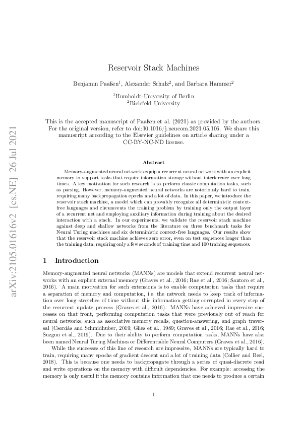 (PDF) Reservoir Stack Machines