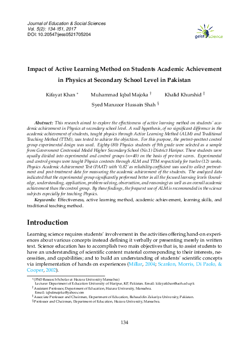(PDF) Impact of Active Learning Method on Students Academic Achievement ...