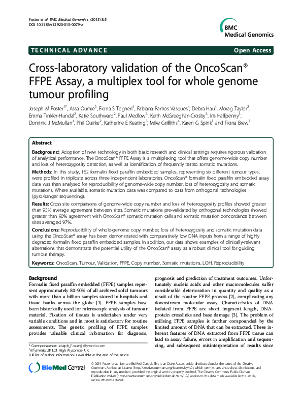 (PDF) Cross-laboratory validation of the OncoScan® FFPE Assay, a ...