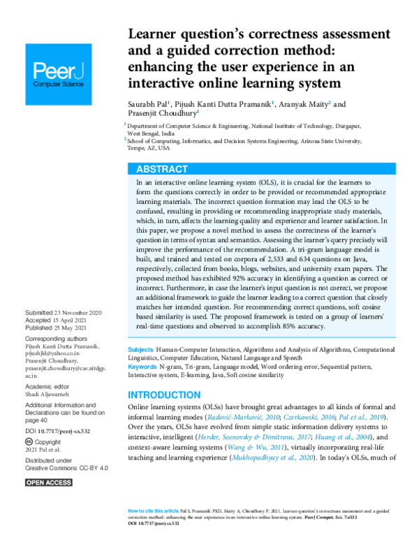 (PDF) Learner question’s correctness assessment and a guided correction ...