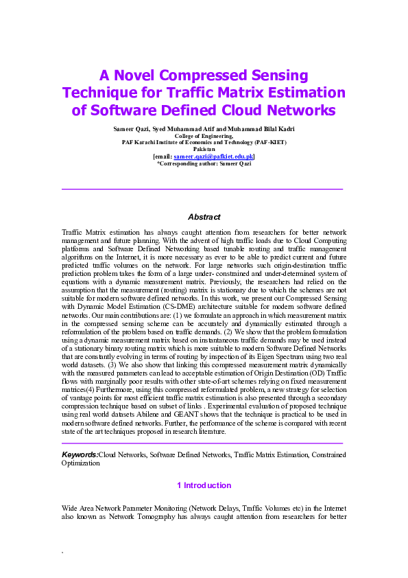 Pdf A Novel Compressed Sensing Technique For Traffic Matrix Estimation Of Software Defined