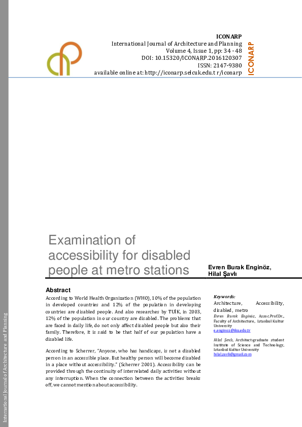 (PDF) Examination of accessibility for disabled people at metro stations