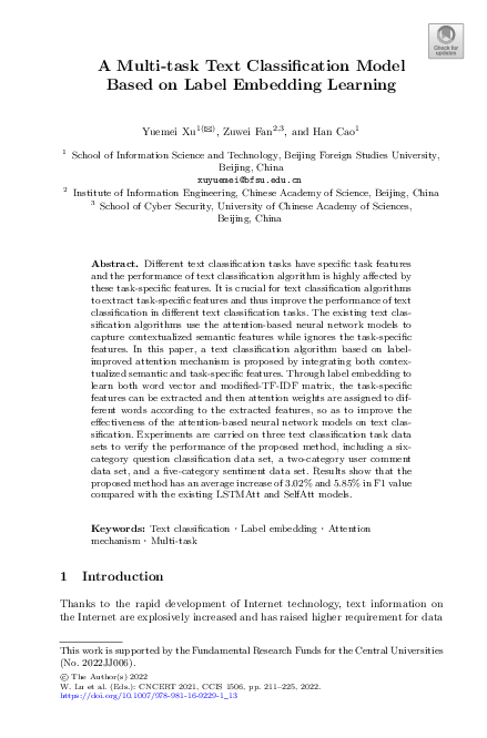Pdf A Multi Task Text Classification Model Based On Label Embedding