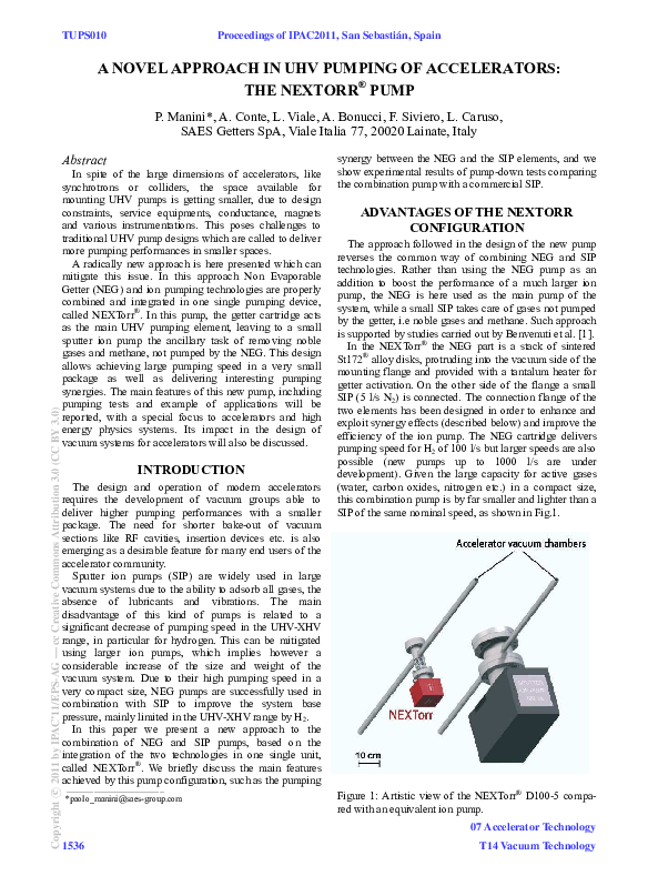 (PDF) A Novel Approach in Uhv Pumping of Accelerators : The Nextorr Pump