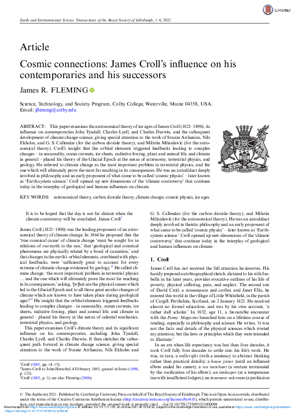 (PDF) Cosmic connections: James Croll's influence on his contemporaries ...