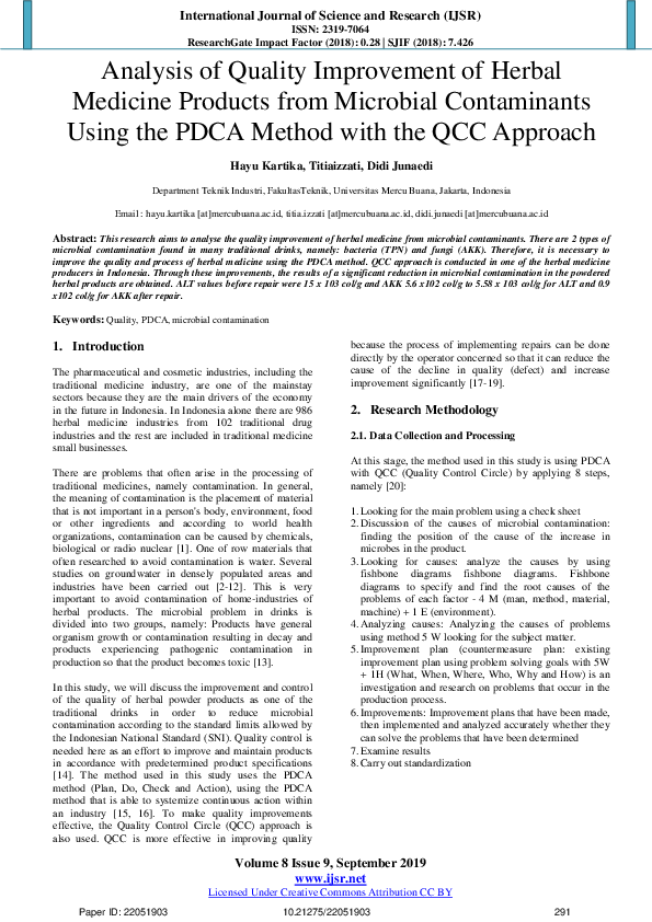 (PDF) Analysis of Quality Improvement of Herbal Medicine Products from ...