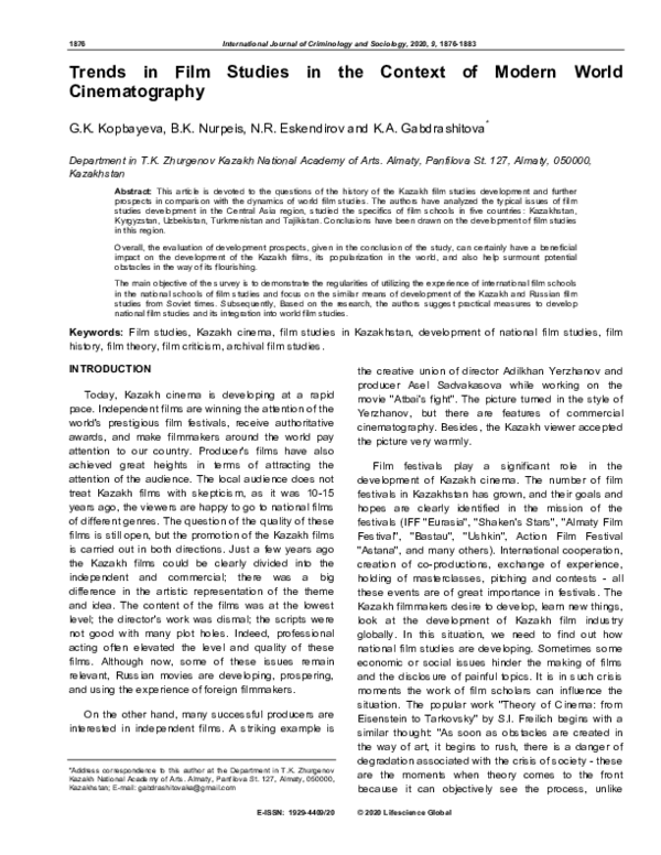 (PDF) Trends in Film Studies in the Context of Modern World Cinematography