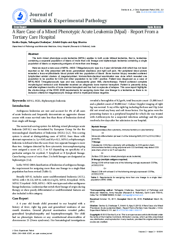 (PDF) A Rare Case of a Mixed Phenotypic Acute Leukemia (Mpal)-Report ...