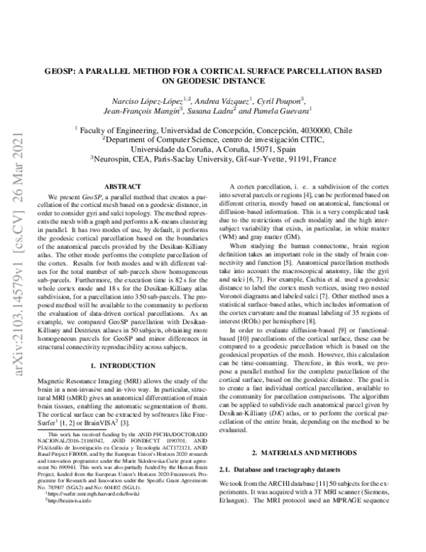 (PDF) GeoSP: A parallel method for a cortical surface parcellation based on geodesic distance