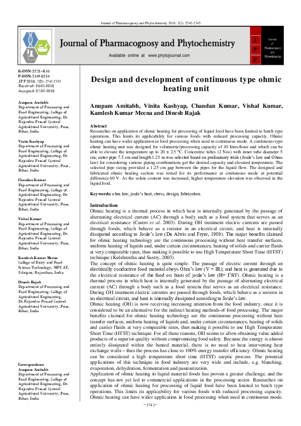 (PDF) Design and development of continuous type ohmic heating unit