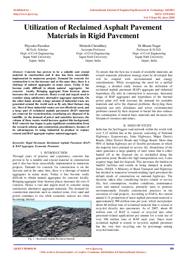 (PDF) Utilization of Reclaimed Asphalt Pavement Materials in Rigid Pavement
