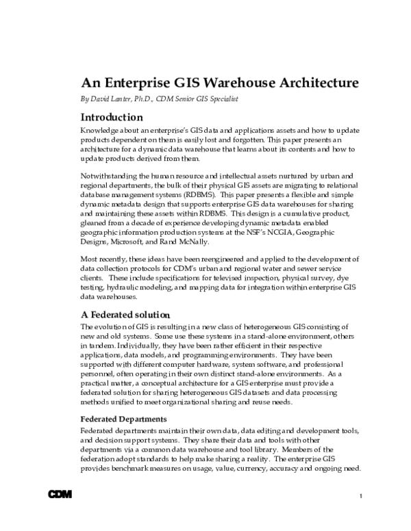 (PDF) An Enterprise GIS Warehouse Architecture