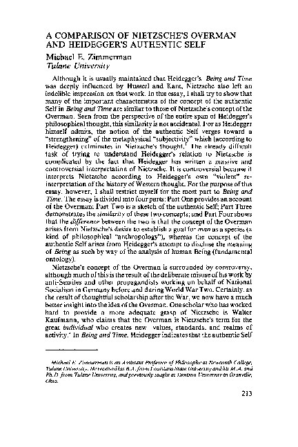 (PDF) A Comparison of Nietzsche's Overman and Heidegger's Authentic Self