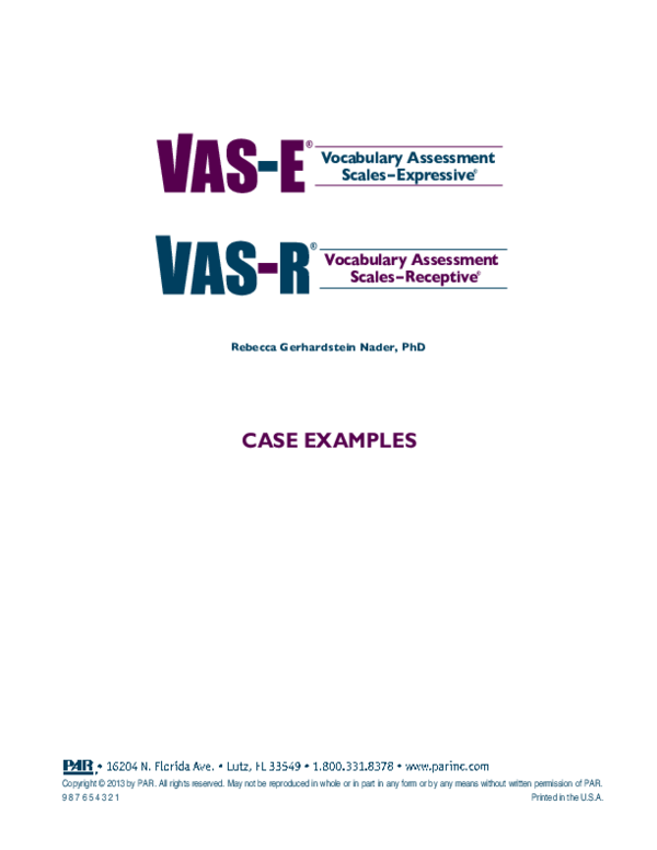 (PDF) Vocabulary Assessment Scales – Expressive ® Vocabulary Assessment ...