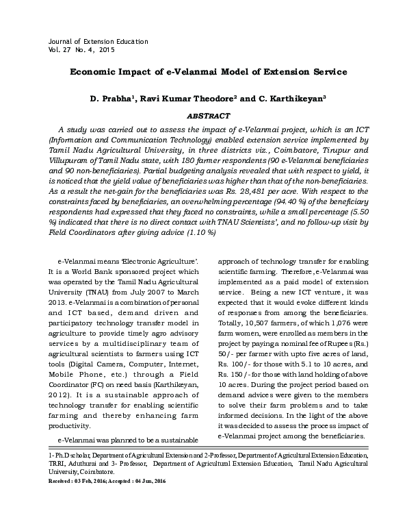 (PDF) Economic Impact of e-Velanmai Model of Extension Service