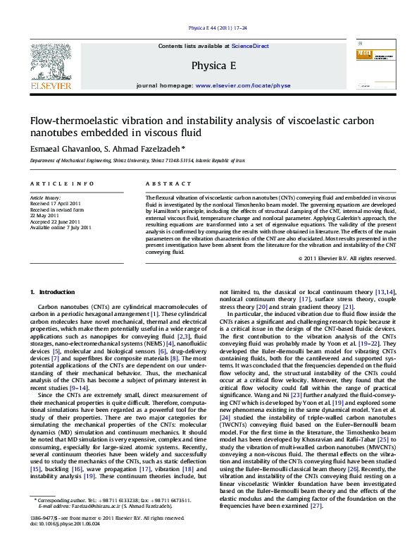 (PDF) Flow-thermoelastic vibration and instability analysis of viscoelastic carbon nanotubes ...