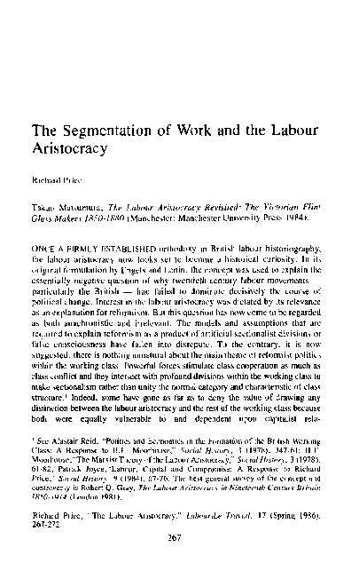 (PDF) The Segmentation of Work and the Labour Aristocracy