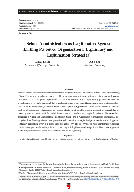 (PDF) School Administrators as Legitimation Agents: Linking Perceived ...