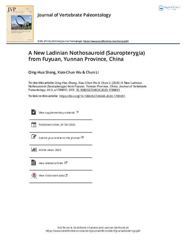 (PDF) A New Ladinian Nothosauroid (Sauropterygia) from Fuyuan, Yunnan ...