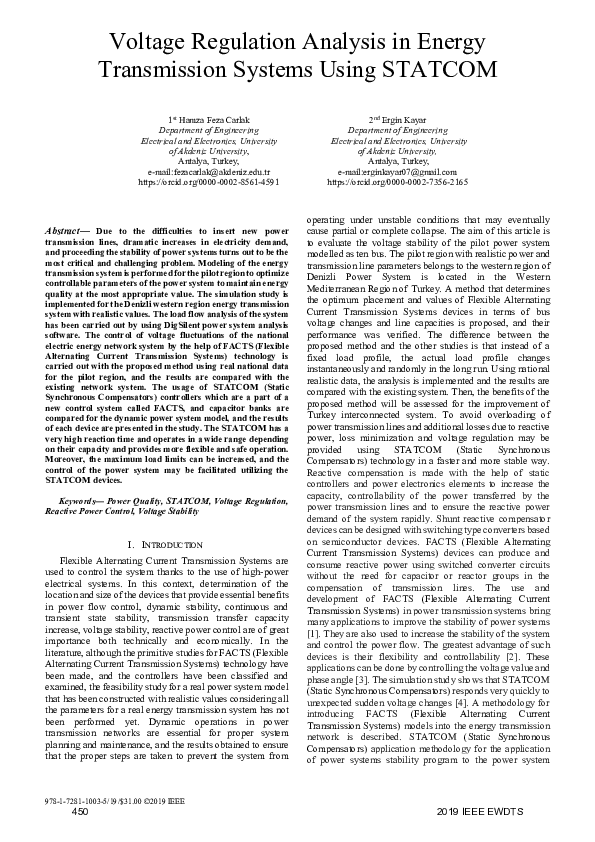 (PDF) Voltage Regulation Analysis in Energy Transmission Systems Using STATCOM