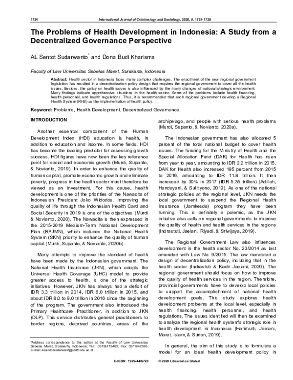 (PDF) The Problems of Health Development in Indonesia: A Study from a ...