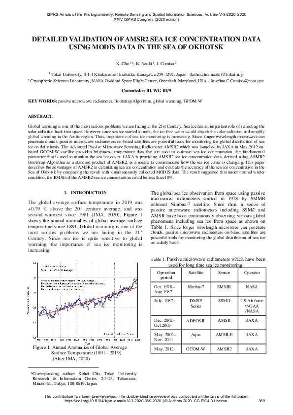 (PDF) Detailed Validation of AMSR2 Sea Ice Concentration Data Using Modis Data in the Sea of Okhotsk