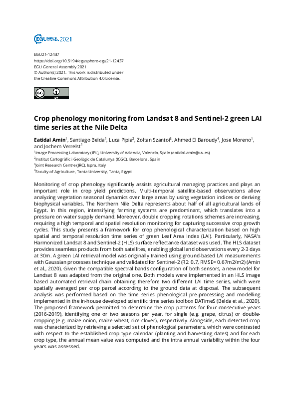 (PDF) Crop phenology monitoring from Landsat 8 and Sentinel-2 green LAI time series at the Nile ...