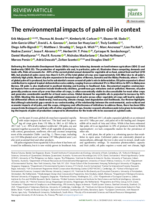 (PDF) The environmental impacts of palm oil in context
