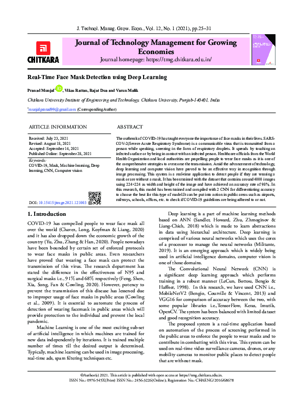 (PDF) Real-Time Face Mask Detection using Deep Learning