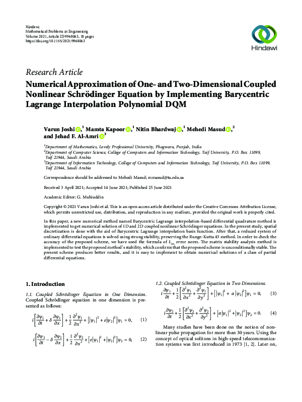 (PDF) Numerical Approximation of One- and Two-Dimensional Coupled ...