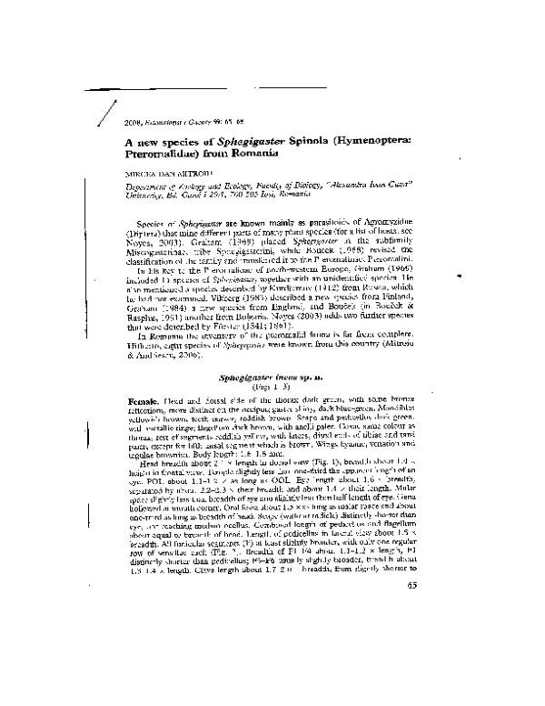 (PDF) A new species of Sphegigaster Spinola (Hymenoptera: Pteromalidae ...