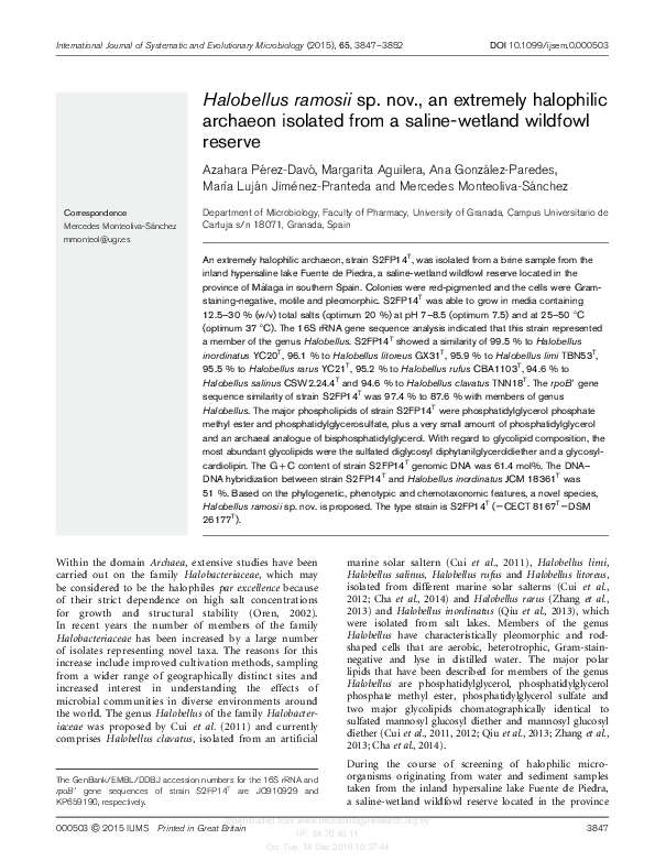 (PDF) Halobellus ramosii sp. nov., an extremely halophilic archaeon ...