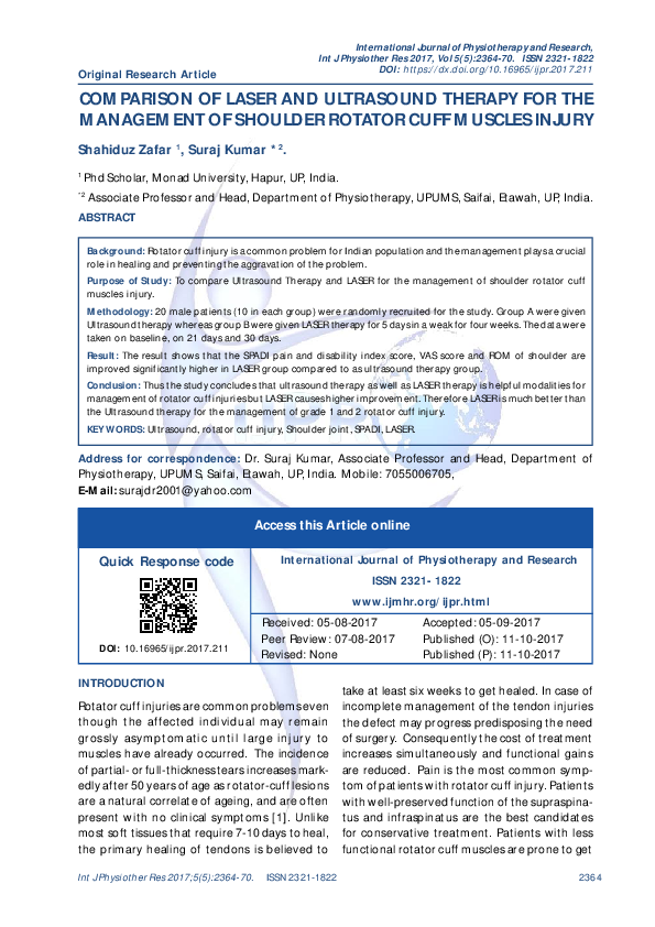 (PDF) Comparison of Laser and Ultraound Therapy for the Management of ...