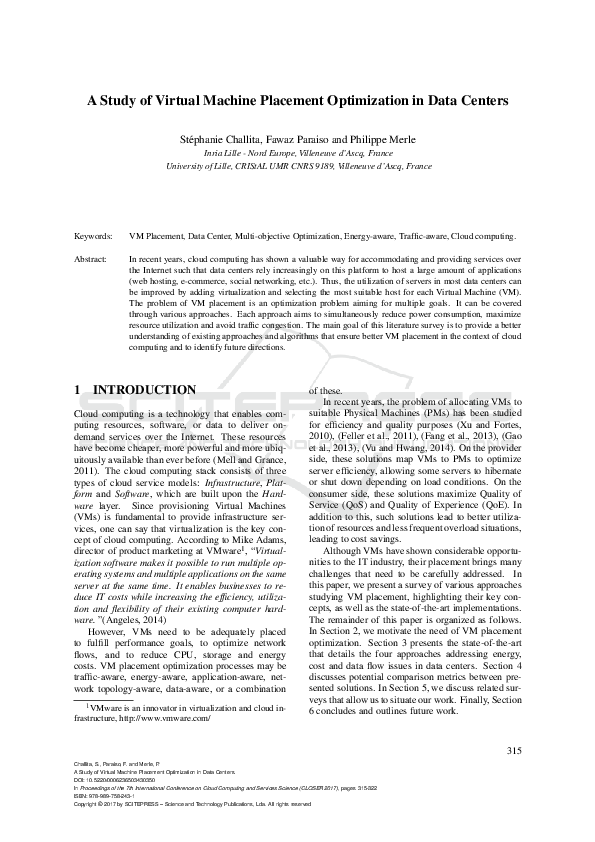 (PDF) A Study of Virtual Machine Placement Optimization in Data Centers