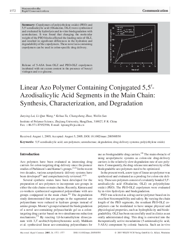 (PDF) Linear Azo Polymer Containing Conjugated 5,5′-Azodisalicylic Acid ...