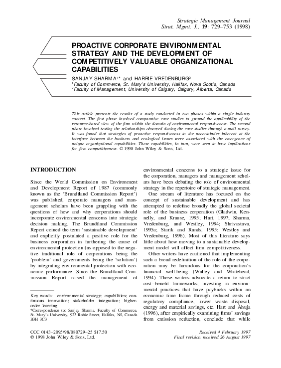 (PDF) Proactive Corporate Environmental Strategy and the Development of ...
