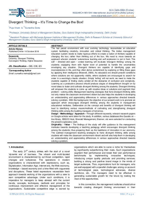 (PDF) Divergent Thinking – It's Time to Change the Box!