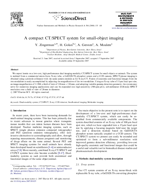(PDF) A compact CT/SPECT system for small-object imaging