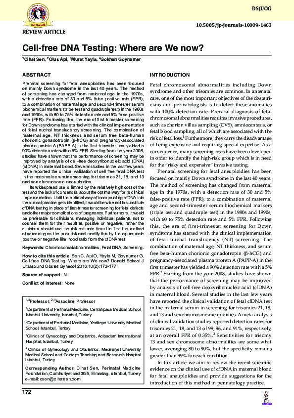 (PDF) Cell-free DNA Testing: Where are We now?