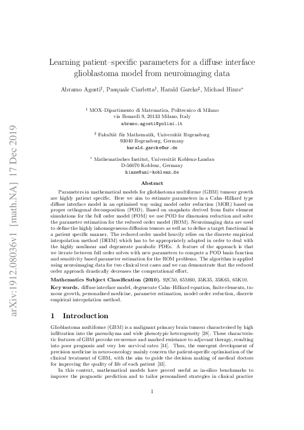 (PDF) Learning patient‐specific parameters for a diffuse interface glioblastoma model from ...