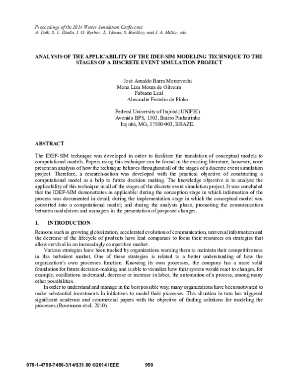 (PDF) Analysis of the applicability of the IDEF-SIM modeling technique to the stages of a ...