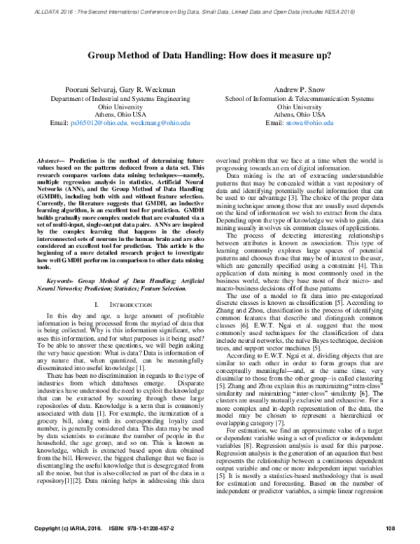 (PDF) Group Method of Data Handling: How does it measure up?