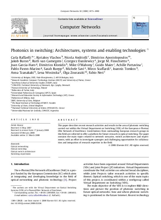 (PDF) Photonics in switching: Architectures, systems and enabling ...