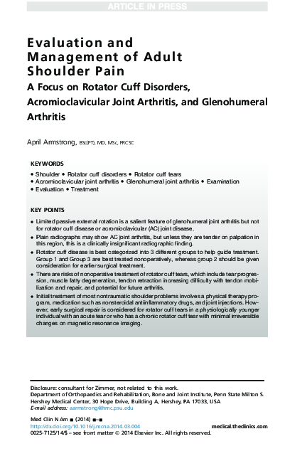 (PDF) Evaluation and Management of Adult Shoulder Pain