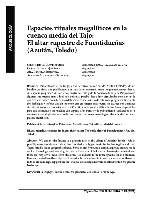 (PDF) Espacios rituales megalíticos en la cuenca media del Tajo: El ...