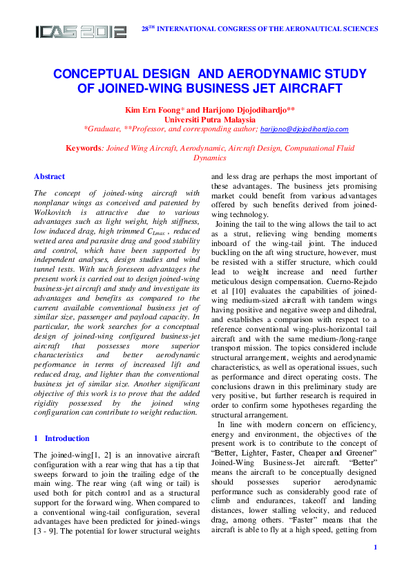 (PDF) Conceptual Design and Aerodynamic Study of Joined-Wing Business ...