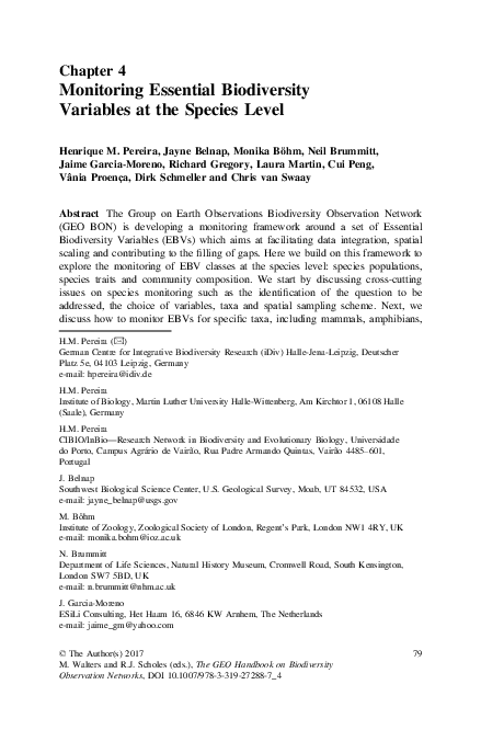 (PDF) Monitoring Essential Biodiversity Variables at the Species Level