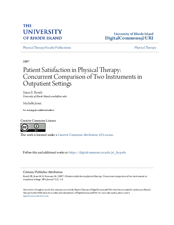 (PDF) Patient Satisfaction in Physical Therapy: Concurrent Comparison ...