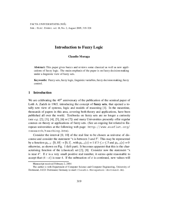 Pdf Introduction To Fuzzy Logic 